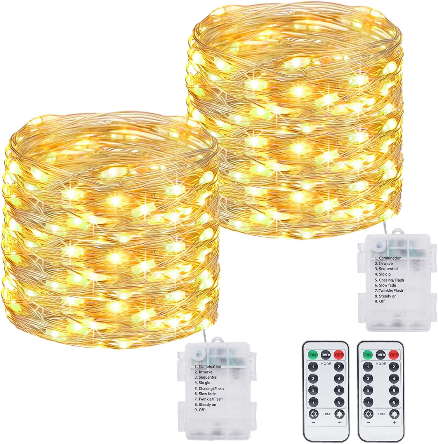 2 Pack 39FT Fairy Lights Operated with Timer & Remote, 120 LED Twinkle ...