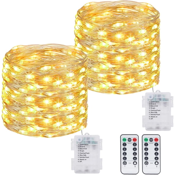 2 Pack 39FT Fairy Lights Operated with Timer & Remote, 120 LED Twinkle ...