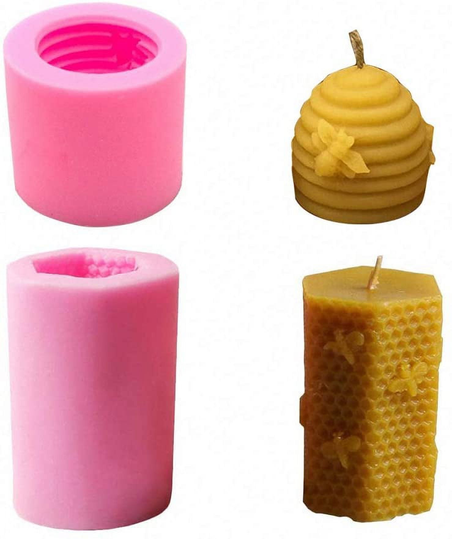 2 Pack 3D Bee Honeycomb Candle Molds Beehive Silicone Mold for Homemade ...