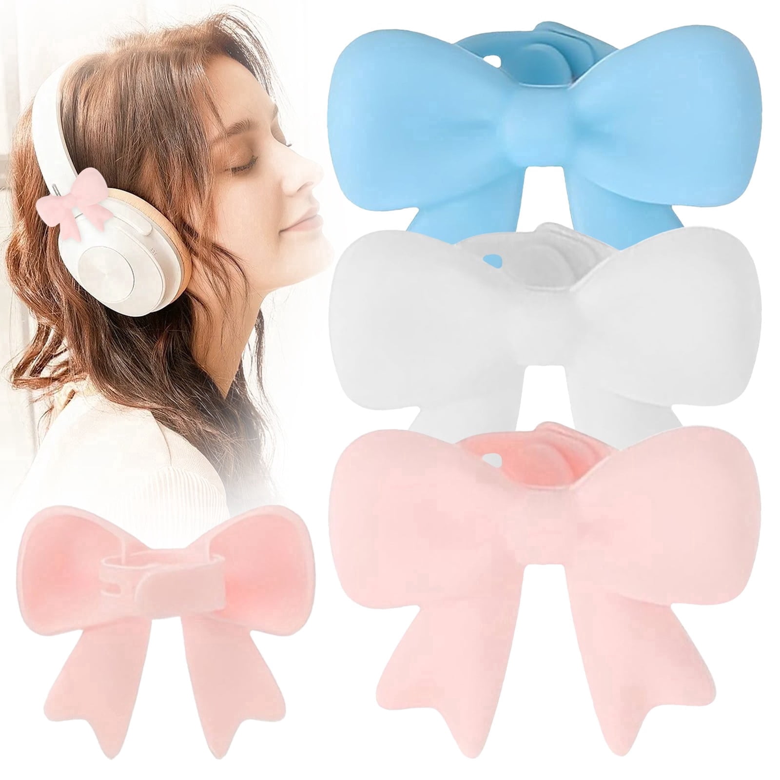 2 Pack 3D Bows Decor For Headphones, Silicone Bow Headphone Accessory ...