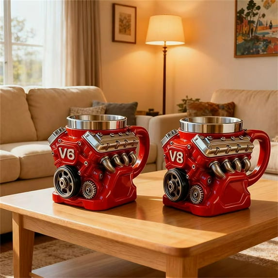 2-Pack 3D Embossed Car Engine Coffee Mug - V8 Creative Design Coffee ...