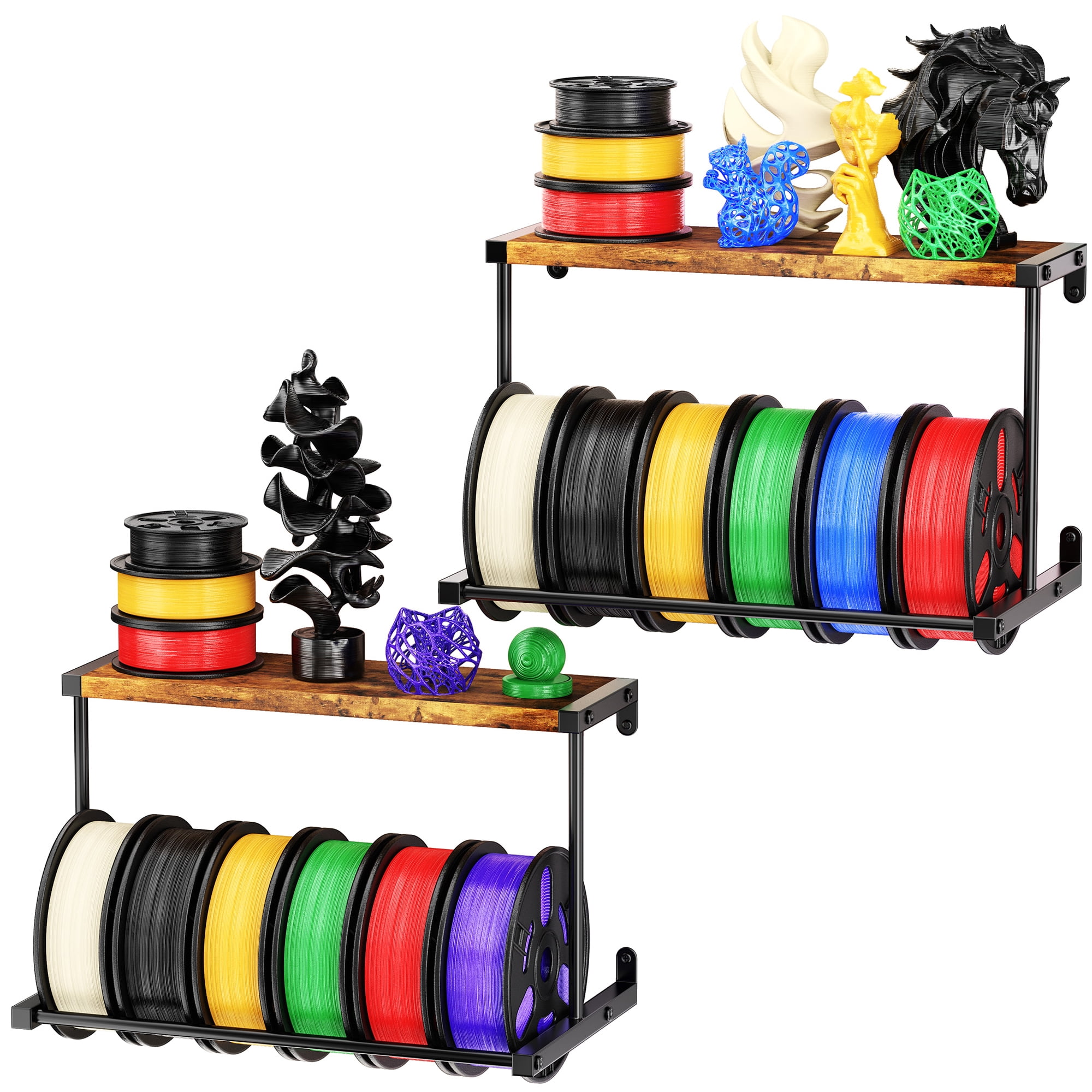 2 Pack 3D Printer Filament Storage Rack, 2 Tier Wall Mount Filament ...
