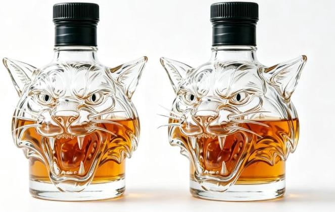 2 Pack 3D Tiger Head Decorative Liquor Bottle 10.1oz, Clear Glass ...