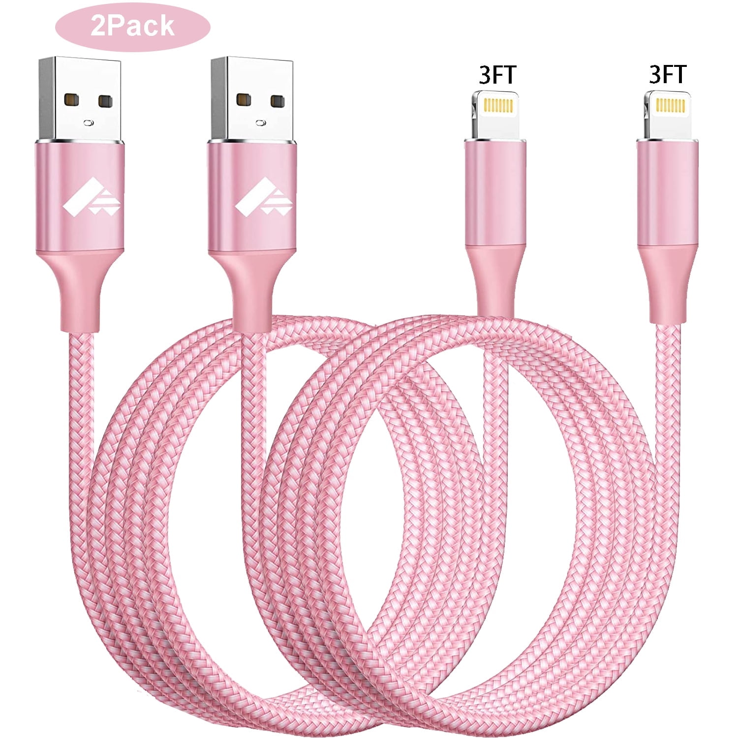 2 Pack 3FT iPhone Charger Cord, Apple MFI Certified iPhone Cable Nylon ...