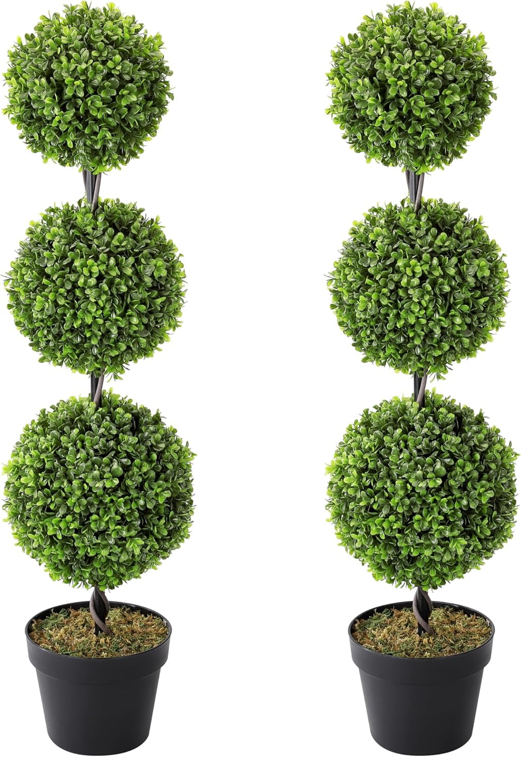 2 Pack 3Ft Artificial Boxwood Topiary Tree,Faux Topiary Ball Trees for ...