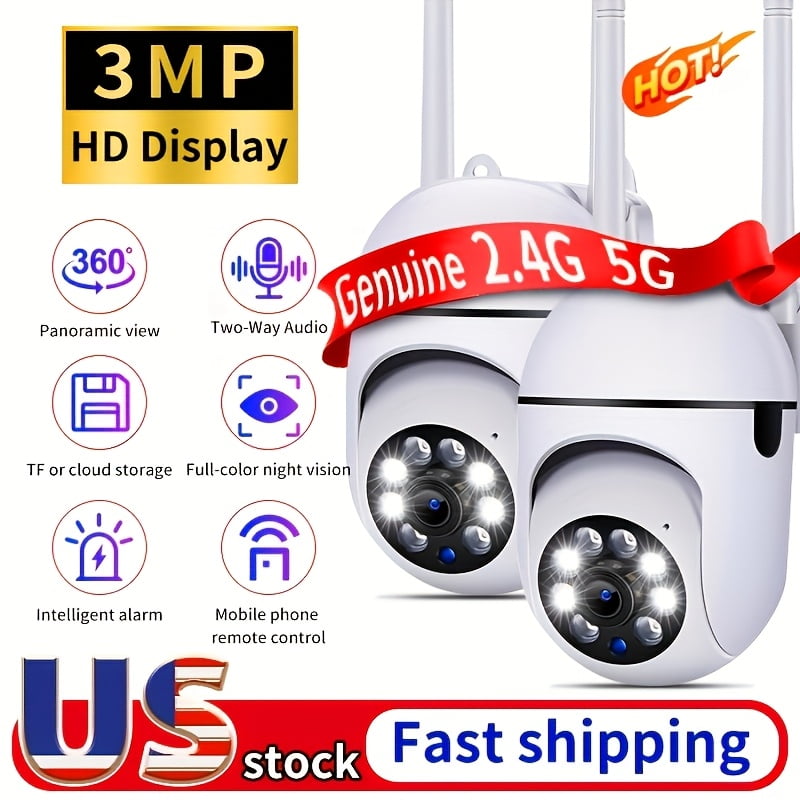 2-Pack 3MP Wi-Fi Security Cameras - 355° View, Color Night Vision ...
