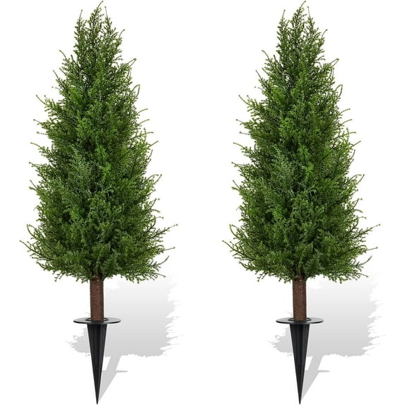 2 Pack 3ft Artificial Cedar Topiary Trees with Ground Spike, Realistic ...