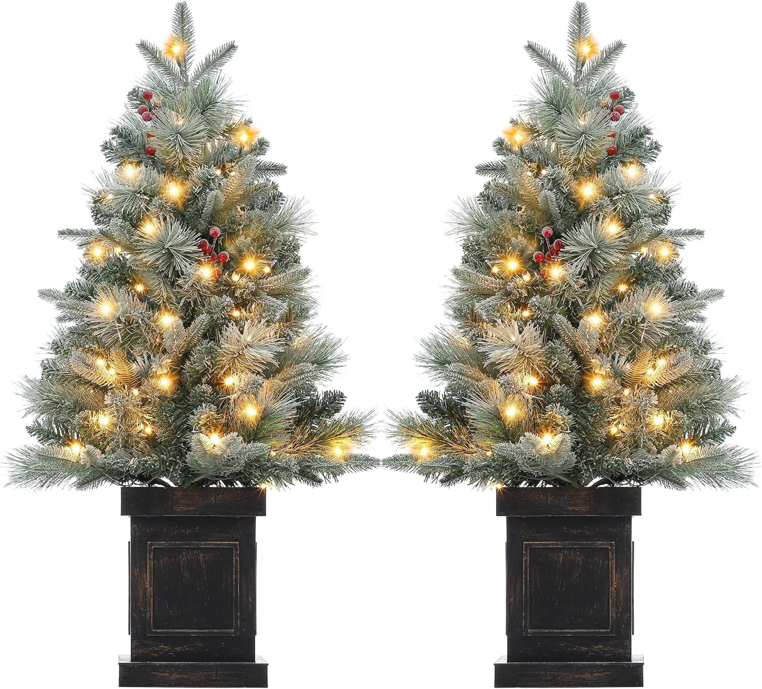 2 Pack 3ft Pre-Lit Artificial Christmas Tree with 78 LED Lights, Tabletop Xmas Tree with ...