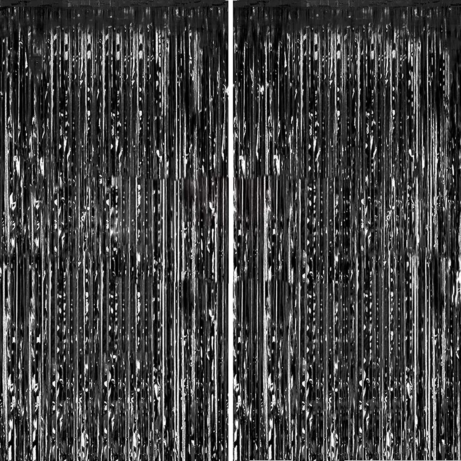 2 Pack 3ft x 8.3ft Metallic Tinsel Foil Fringe Curtains Photo Booth ...