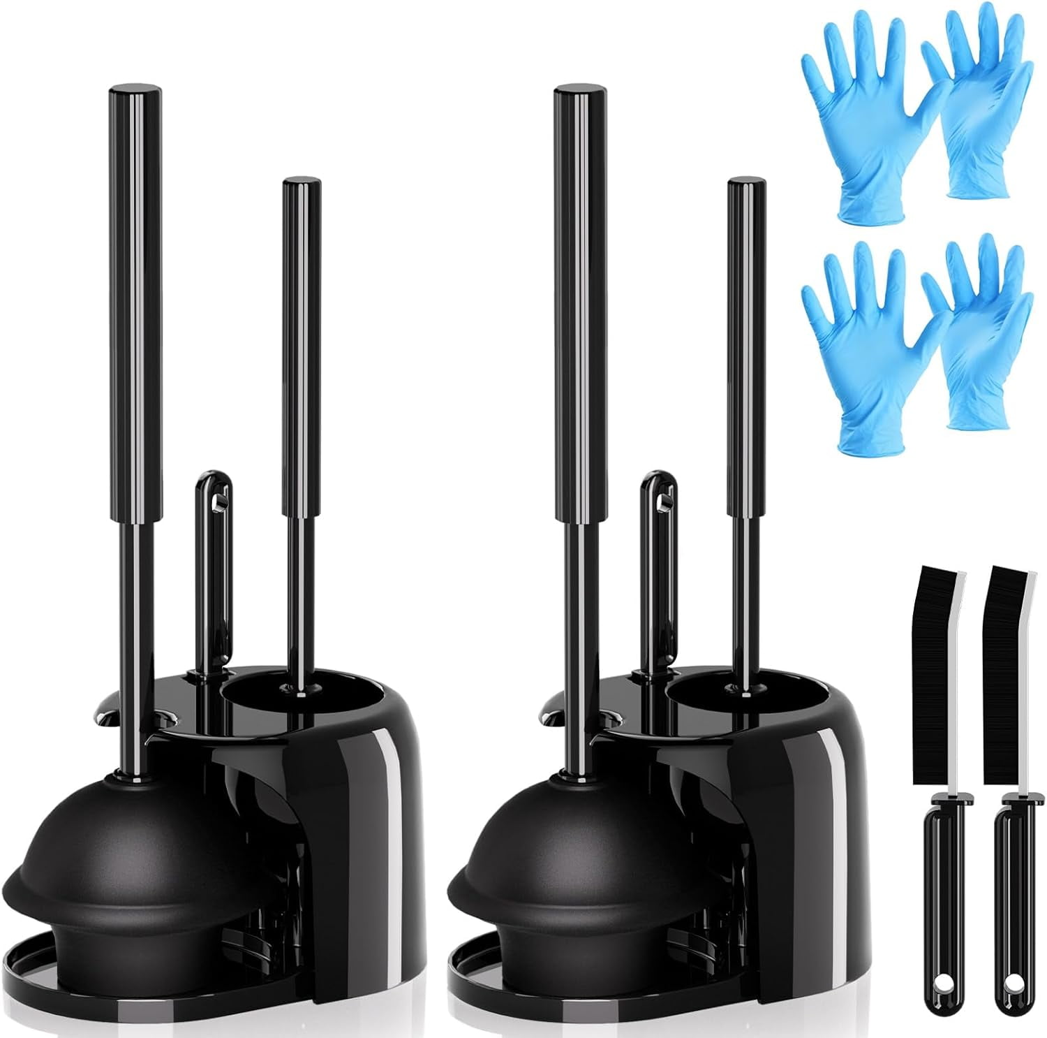 2 Pack 4 in 1 Toilet Brush and Plunger Set with Crevice Cleaning Brush ...