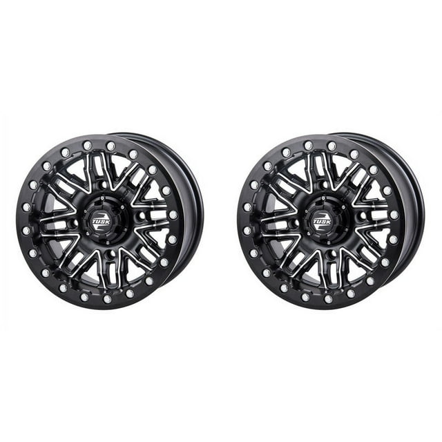 (2 Pack) 4/156 Tusk Nebo Beadlock Wheel 14x7 4.0 + 3.0 Machined/Black ...