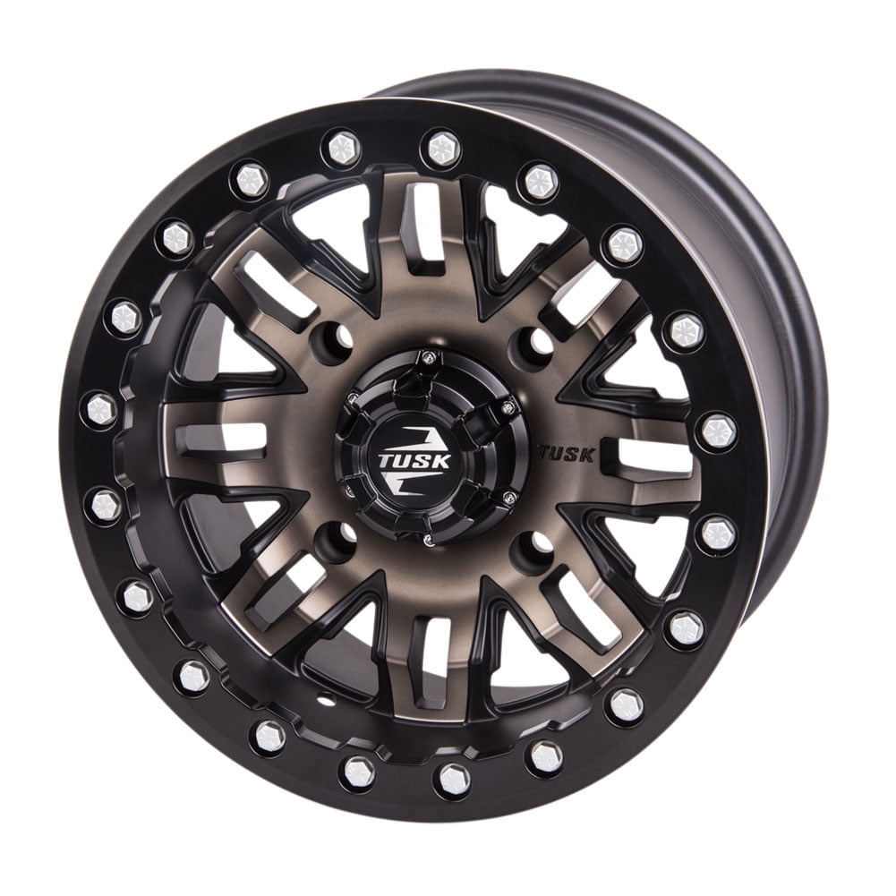 (2 Pack) 4/156 Tusk Teton Beadlock Wheel 14x7 5.0 + 2.0 Smoke/Black For ...