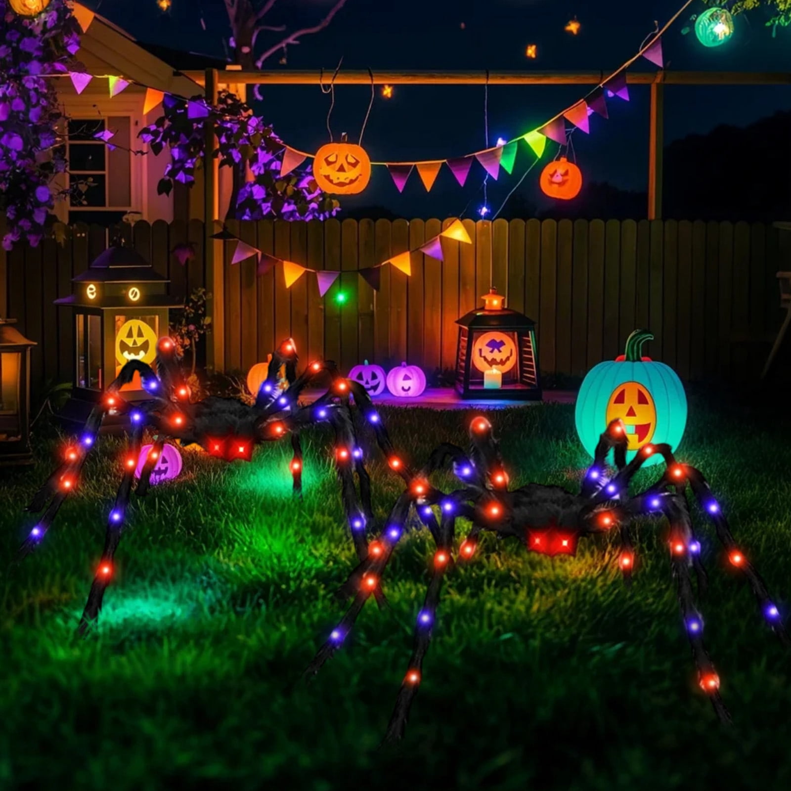 2-Pack 4.2-foot Halloween Giant Spider, 24 Purple and Orange Lights ...