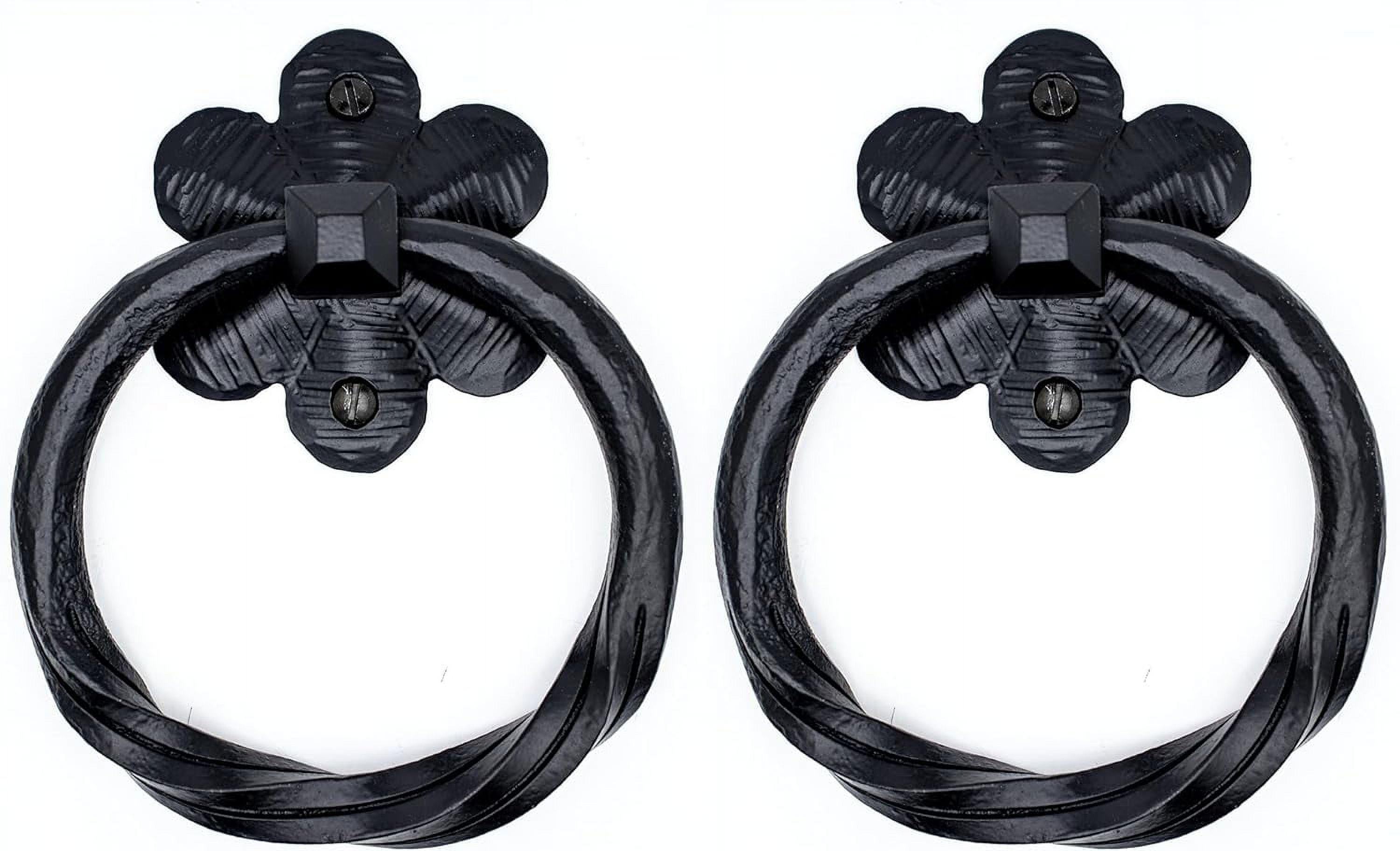 2 Pack 4.5" Decorative Black Ring Pulls - Heavy Duty Decorative Iron ...