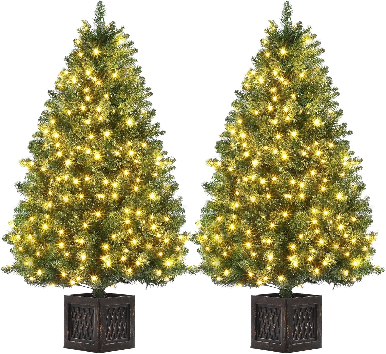4.5 Ft Pre-Lit Artificial Christmas Trees with 300 LED Lights, 8 Modes, Realistic Foliage ...
