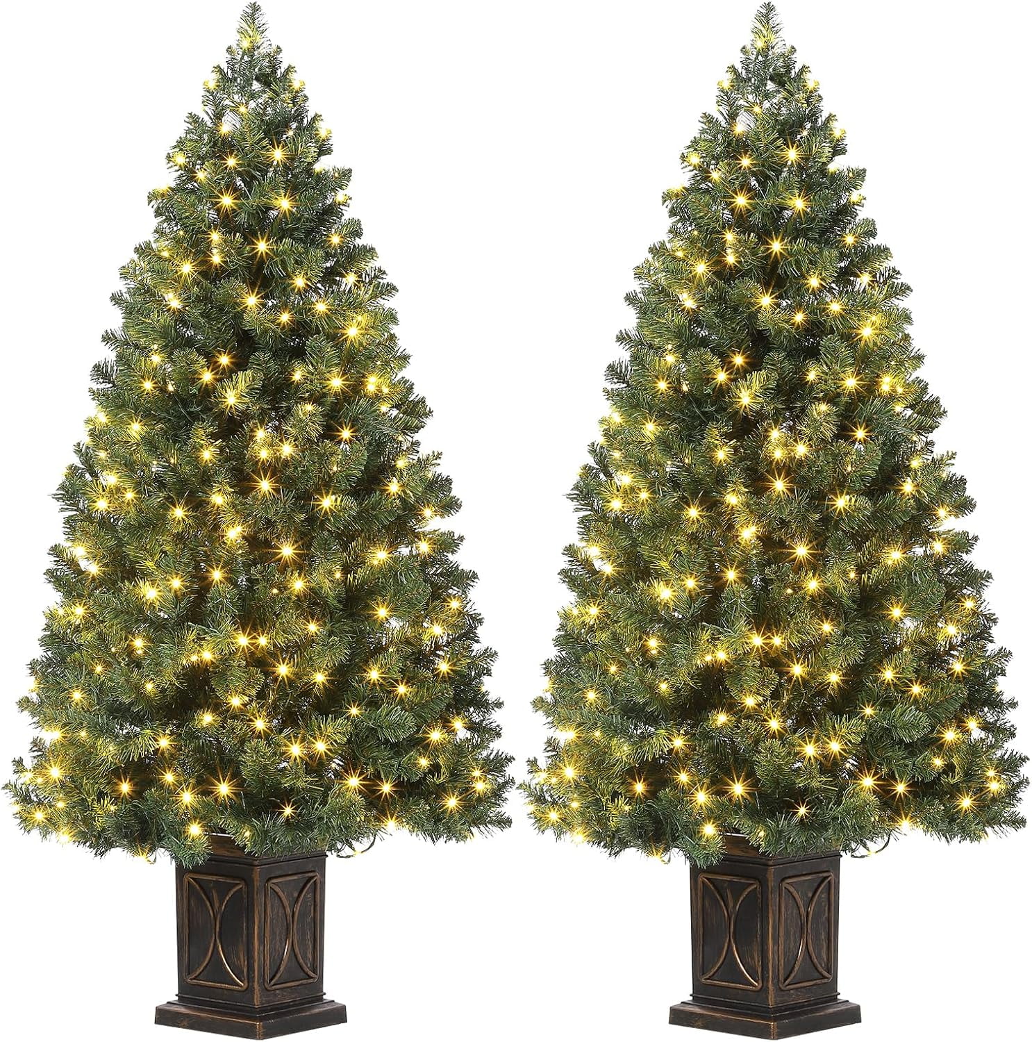 2 Pack 4.5FT Pre-Lit Christmas Tree with Potted Base, 108 Warm White ...
