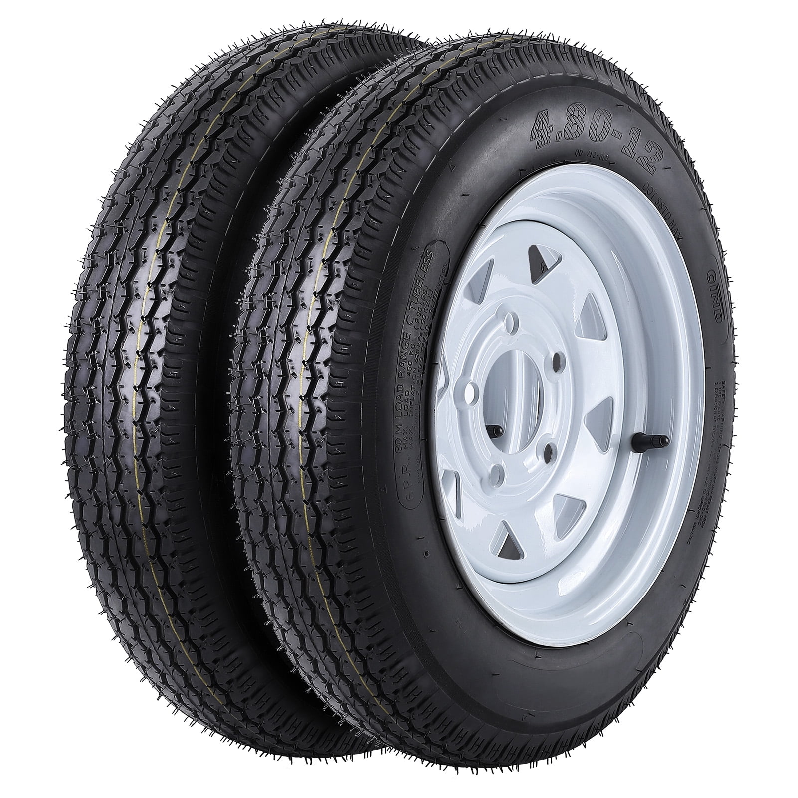 2 Pack 4.80-12 Trailer Tire,4.80x12 6PR Heavy-Duty Tires with 12" Rim, 5 Lug On 4.5",Load Range ...
