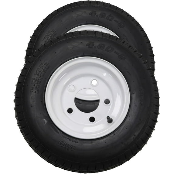 2 Pack 4.80-8 4.80x8 480-8 4.80-8 Trailer Tires with 8'' Rims, 5 Lug on 4.5'', Load Range C, 6PR ...