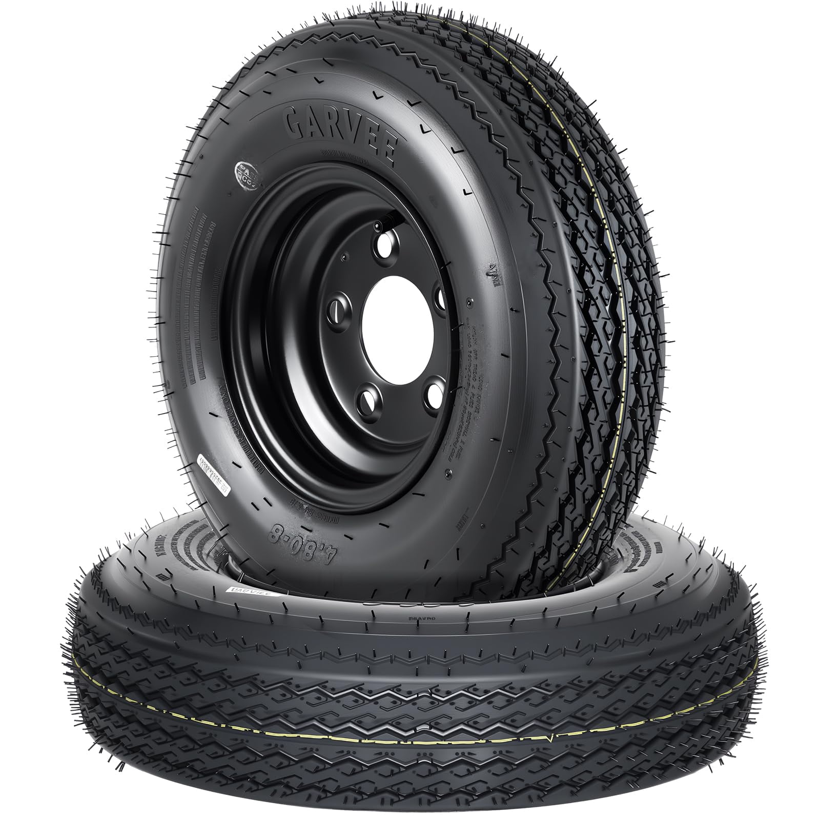 2-Pack 4.80-8 Trailer Tires with 8" Rims, 5 Lug on 4.5" Bolt Pattern ...