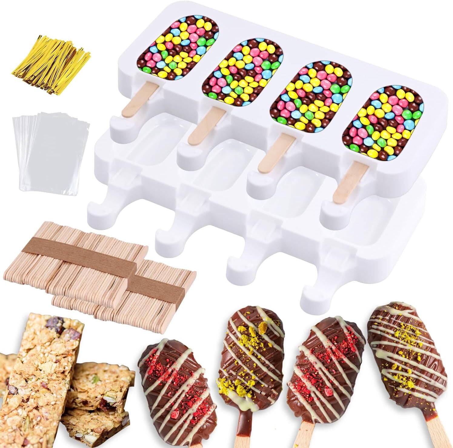 2 Pack 4 Cell Pop Mold Popsicle Maker Lolly Mould Tray Frozen Ice Cream ...
