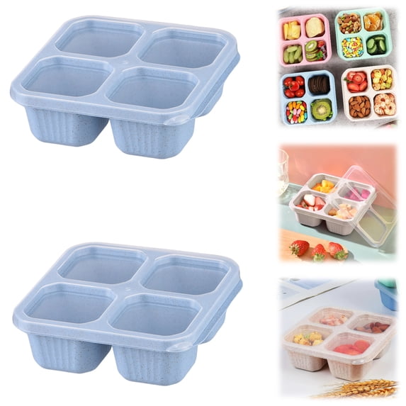 2 Pack 4 Compartment Snack Containers, Portable Bento Divided Snack ...