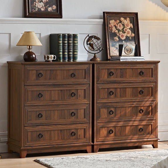 2 Pack 4 Drawer Wooden Dressers for Bedroom Adult with Metal Handles ...