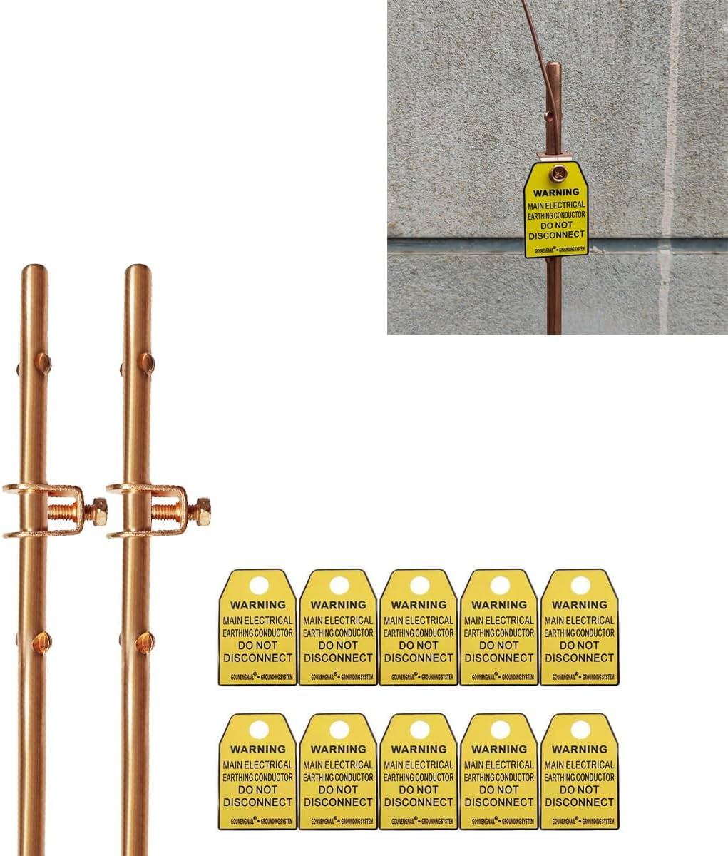 2 Pack- 4' Grounding Rod with Electric Grounding Warning Tag, 3/8 ...