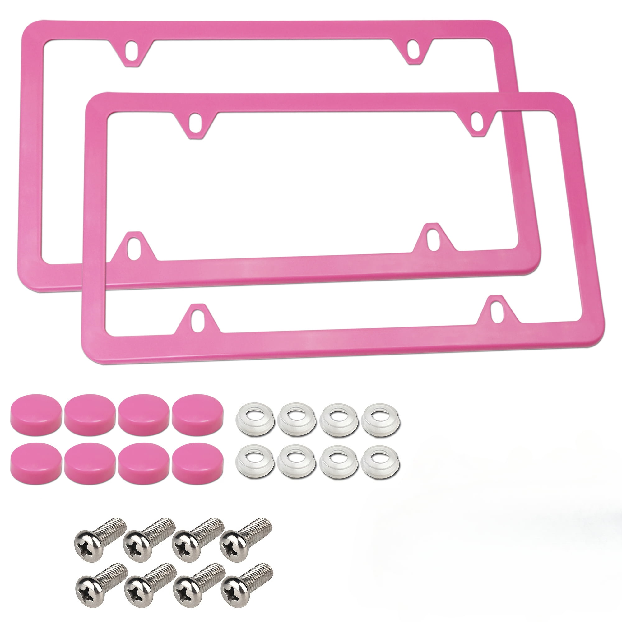 2 Pack 4 Holes License Plate Frames With Screws, Caps Stainless Steel ...
