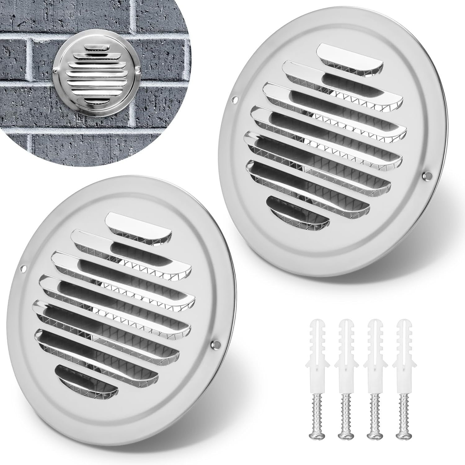 2 Pack 4 Inch Dryer Vent Cover Stainless Steel Round Air Vent Cover ...