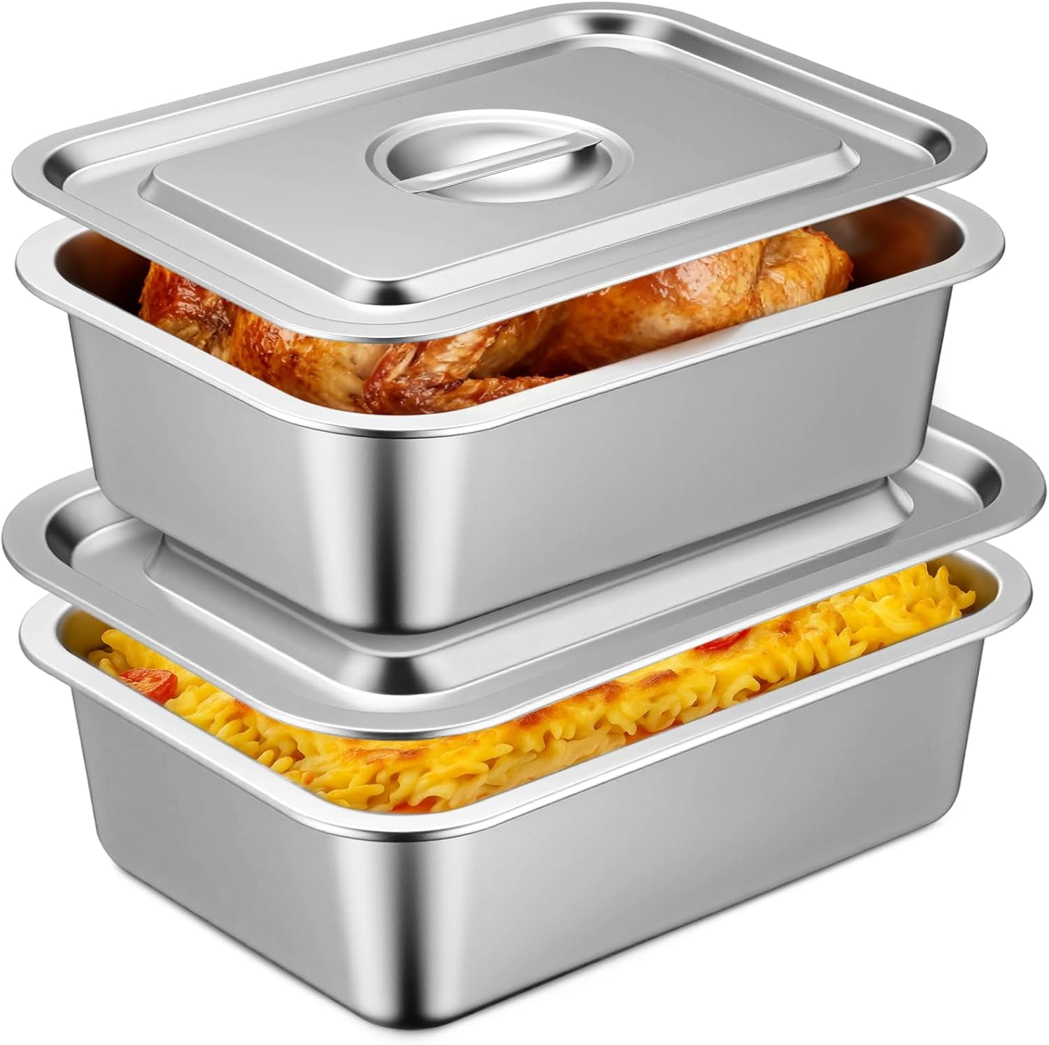 2 Pack 4 Inch Extra Deep Lasagna Baking Pan with Lid, 11"x14.2" 7.4qt ...