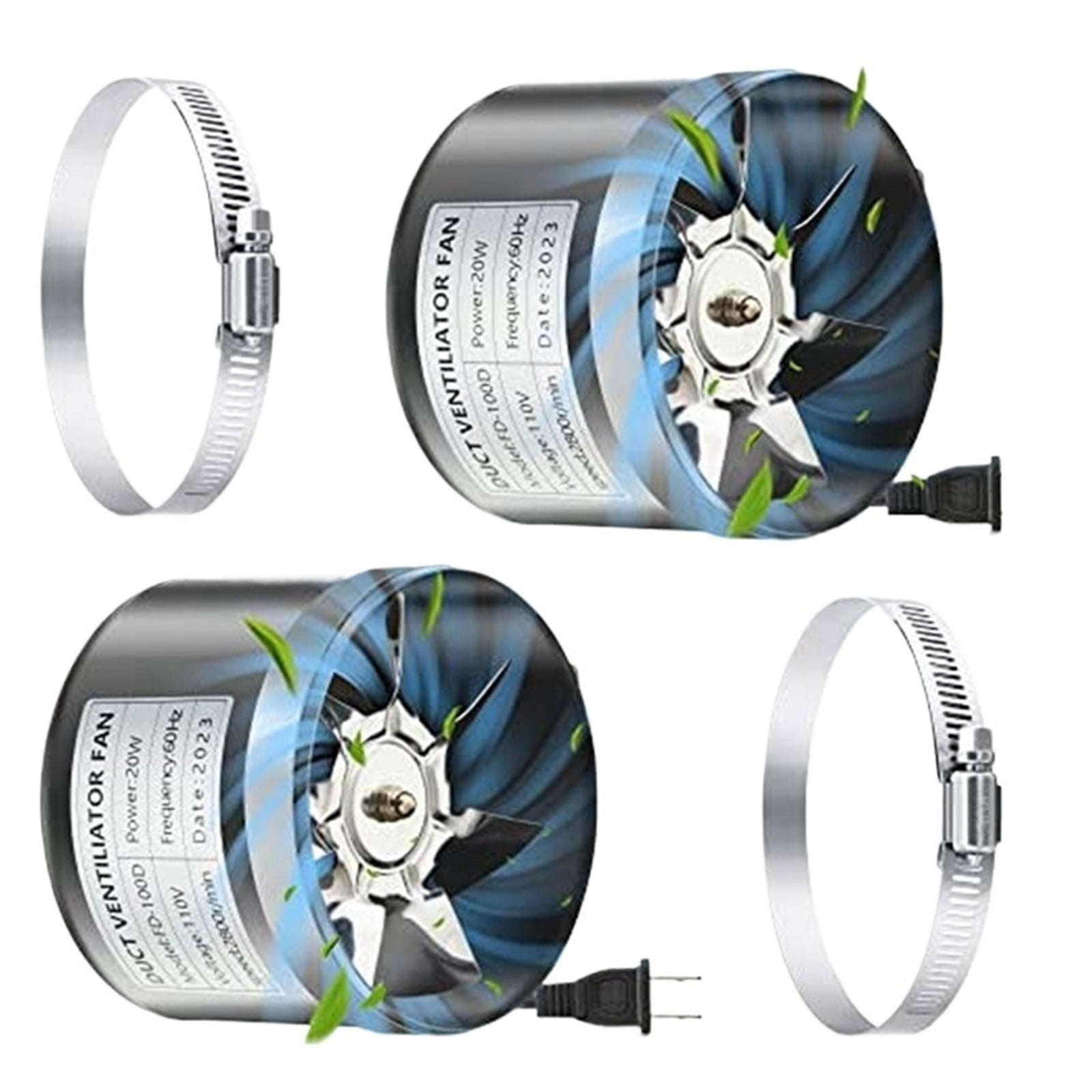2 Pack 4 Inch Inline Duct Fans With Duct Clamps,110 CFM Ventilation ...