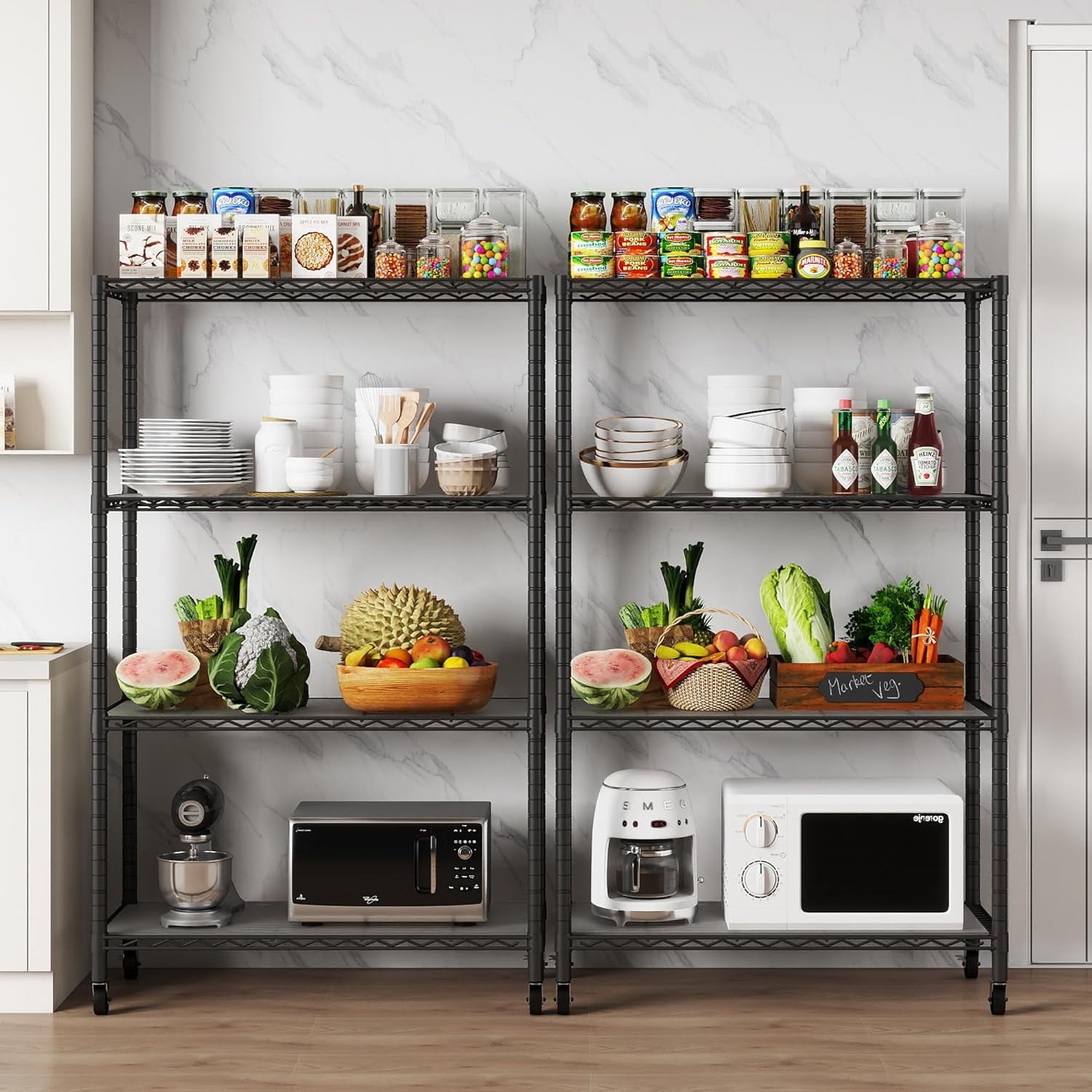 2-Pack 4-Shelf Shelving Units and Storage on Wheels with Shelf Liners ...