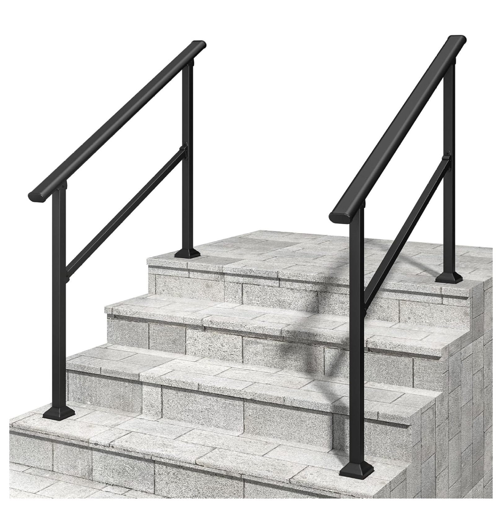 2 Pack 4 Step Hand Rails for Outdoor Steps, Wrought Iron Handrail ...