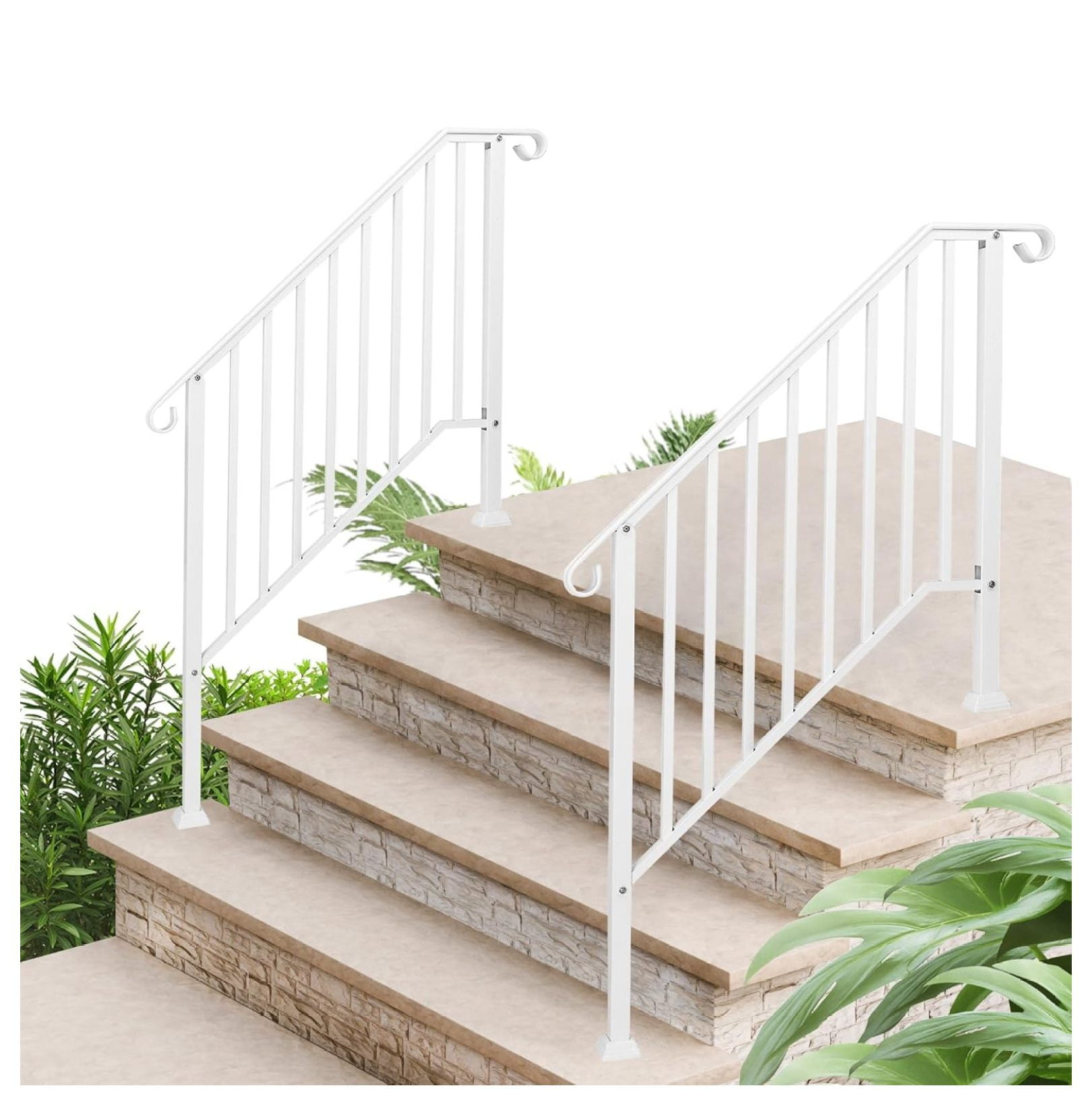 2 Pack 4 Step Handrails for Outdoor Steps, Fit 3 or 4 Steps Outdoor ...