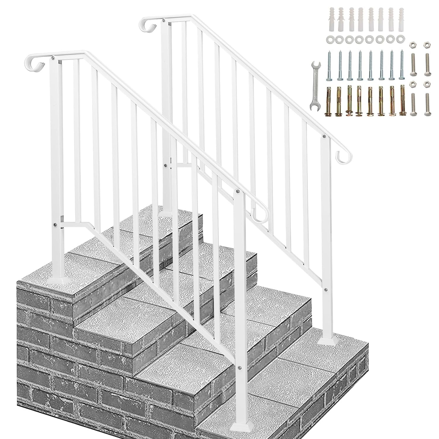2 Pack 4 Step Handrails for Outdoor Steps, Fits 3 or 4 Steps Wrought ...