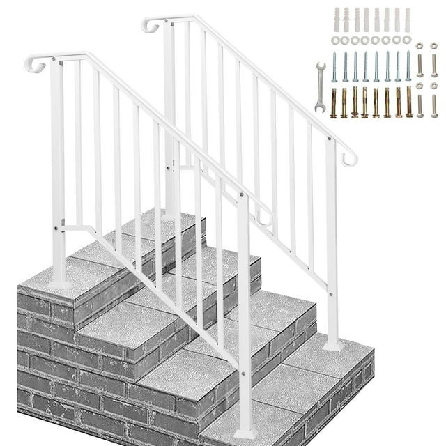 2 Pack 4 Step Handrails for Outdoor Steps, Wrought Iron Stair Railing ...