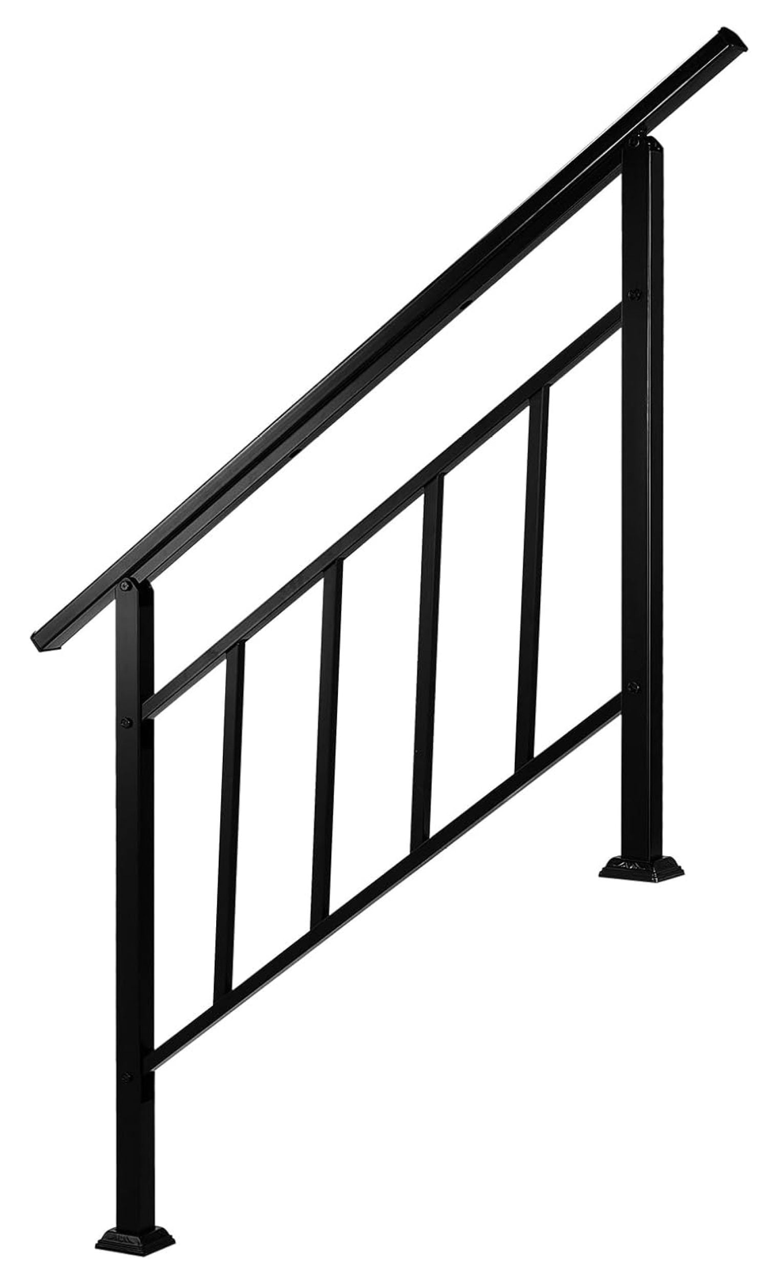 2 Pack 4 Step Handrails for Outdoor Steps, Wrought Iron Stair Railing ...