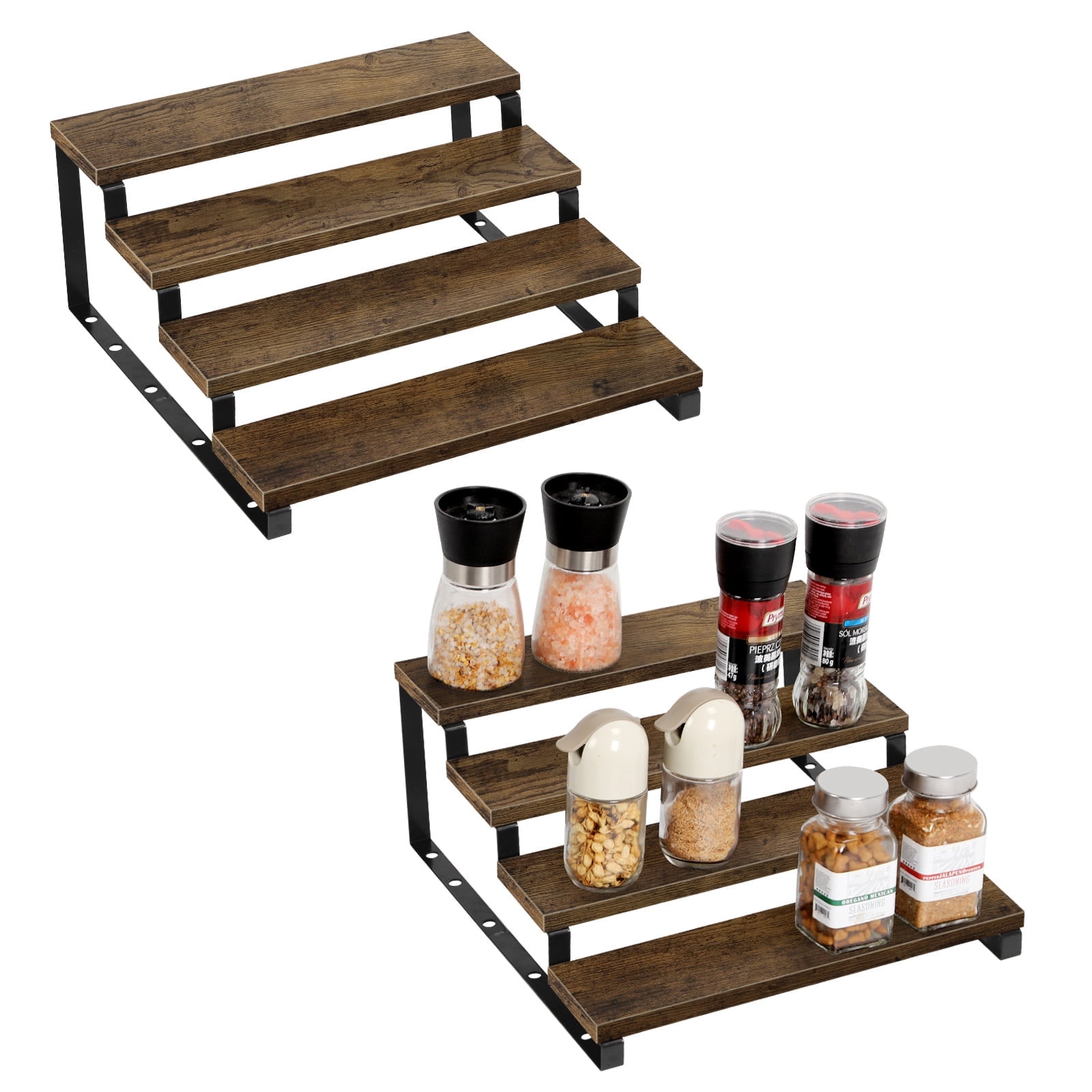 2 Pack 4-Tier Brown Step Shelf Multi-Functional Display Rack - Walmart.com