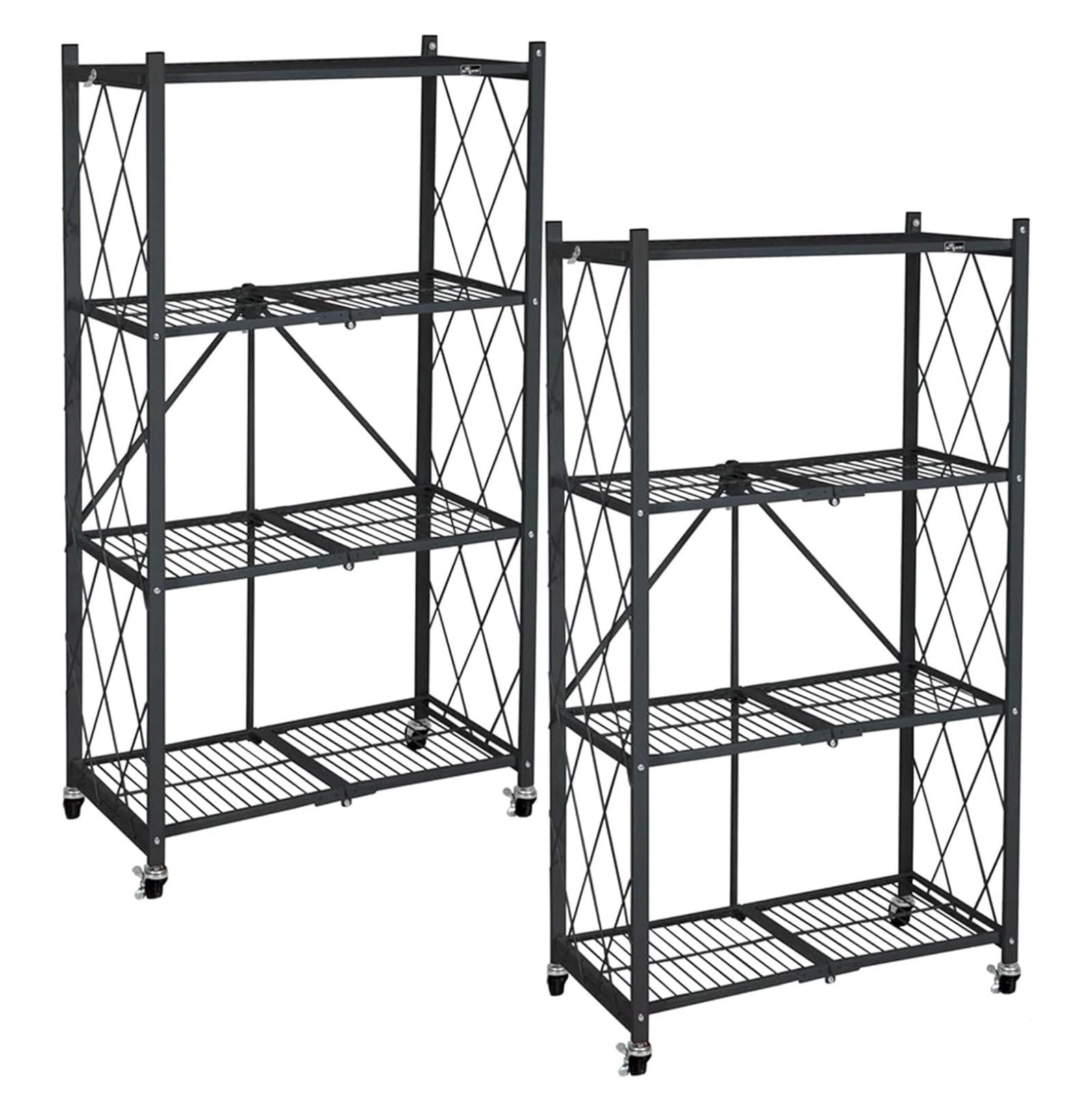2-Pack 4-Tier Foldable Storage Shelves, Heavy Duty Shelf Rack with ...