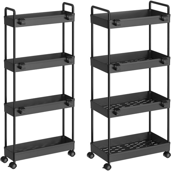 2 Pack 4 Tier Slim Storage Cart Garage Organizer Shelving Unit Slide ...