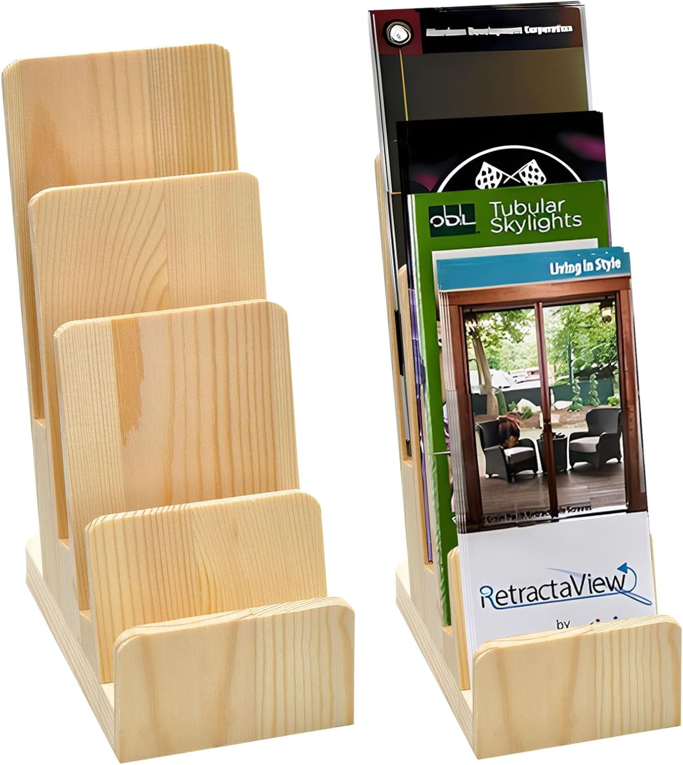2 Pack 4 Tier Wood Brochure Display Stand, Flyer Display Holder ...