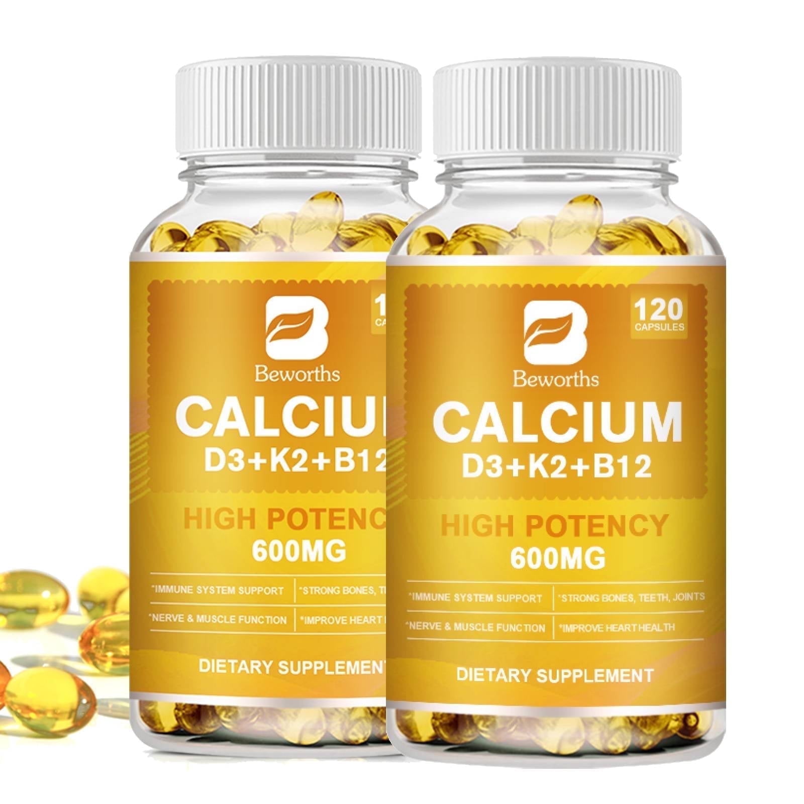 (2 Pack)Calcium D3 K2 B12 Supoort Bone & Immune Health,120 Capsules - Walmart.com