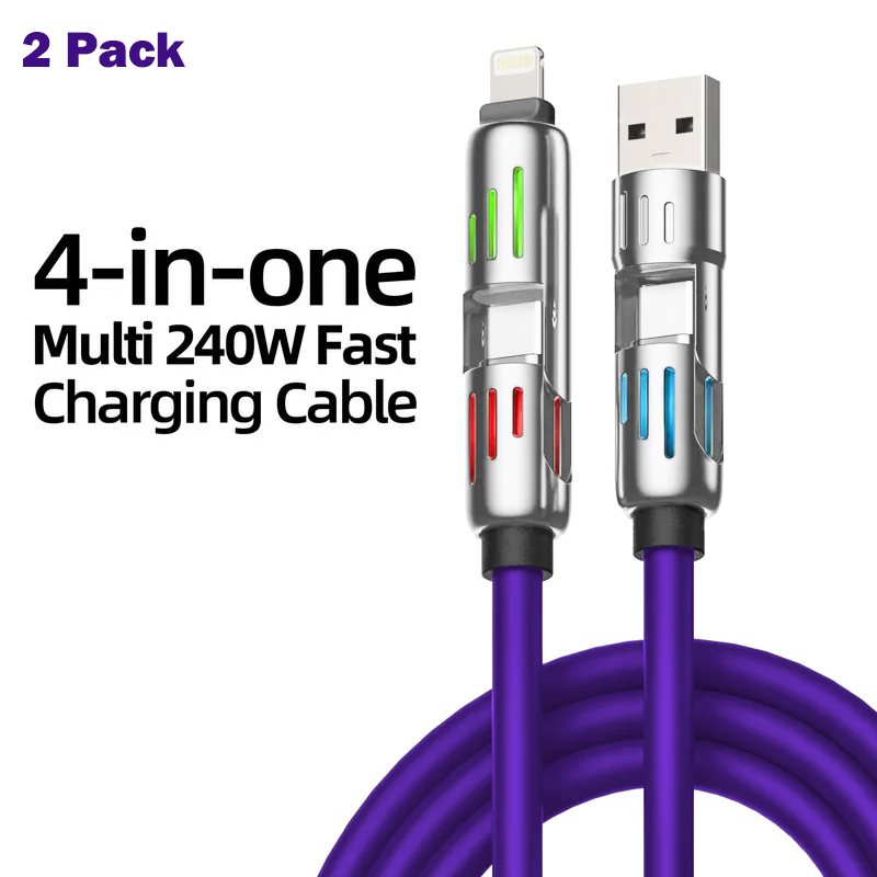 2 Pack 4-in-1 Multi 240W USB Charging Cable with USB A,Type C ...