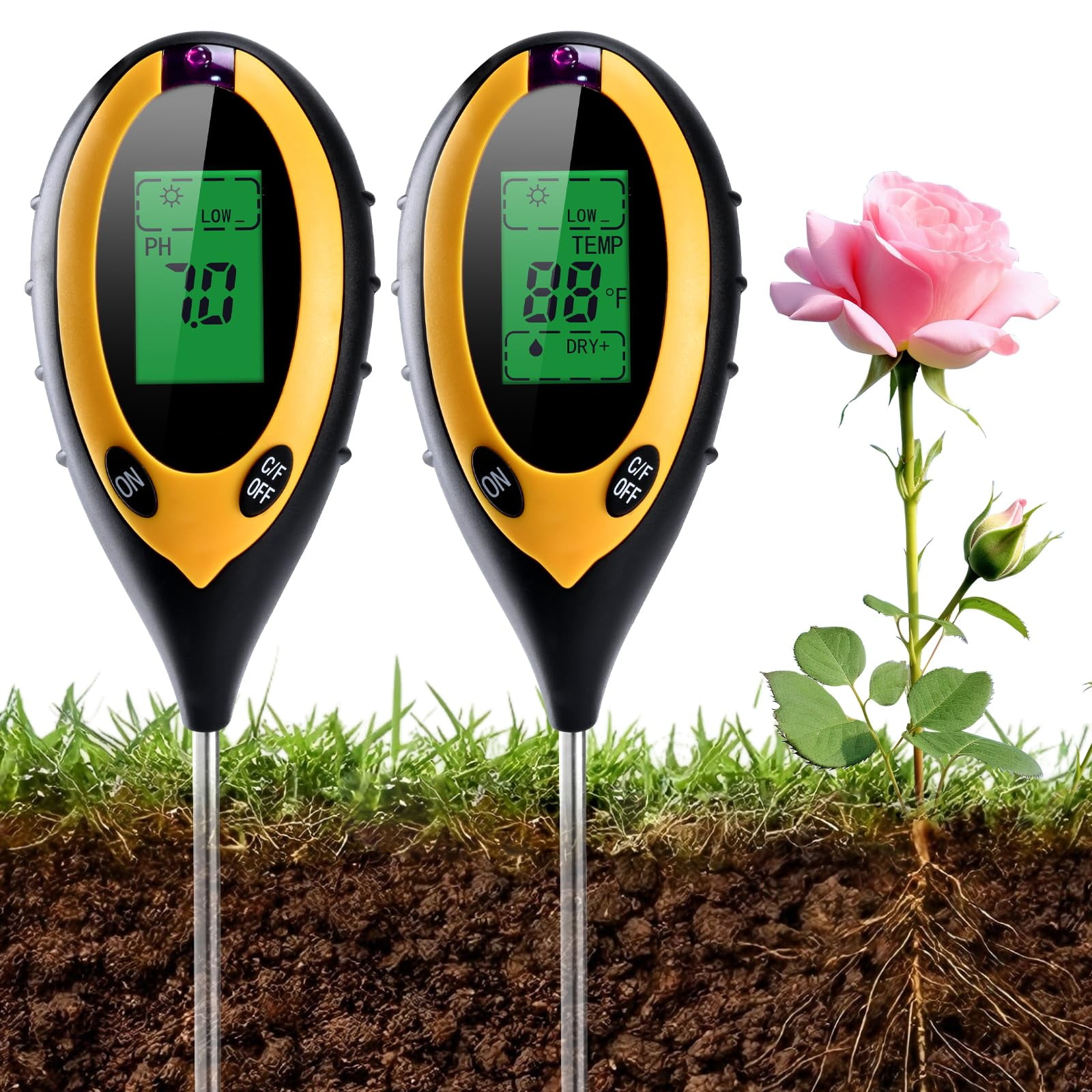 2 Pack 4-in-1 Soil Tester Digital, Soil pH/Water/Sunlight/Temp Moisture ...