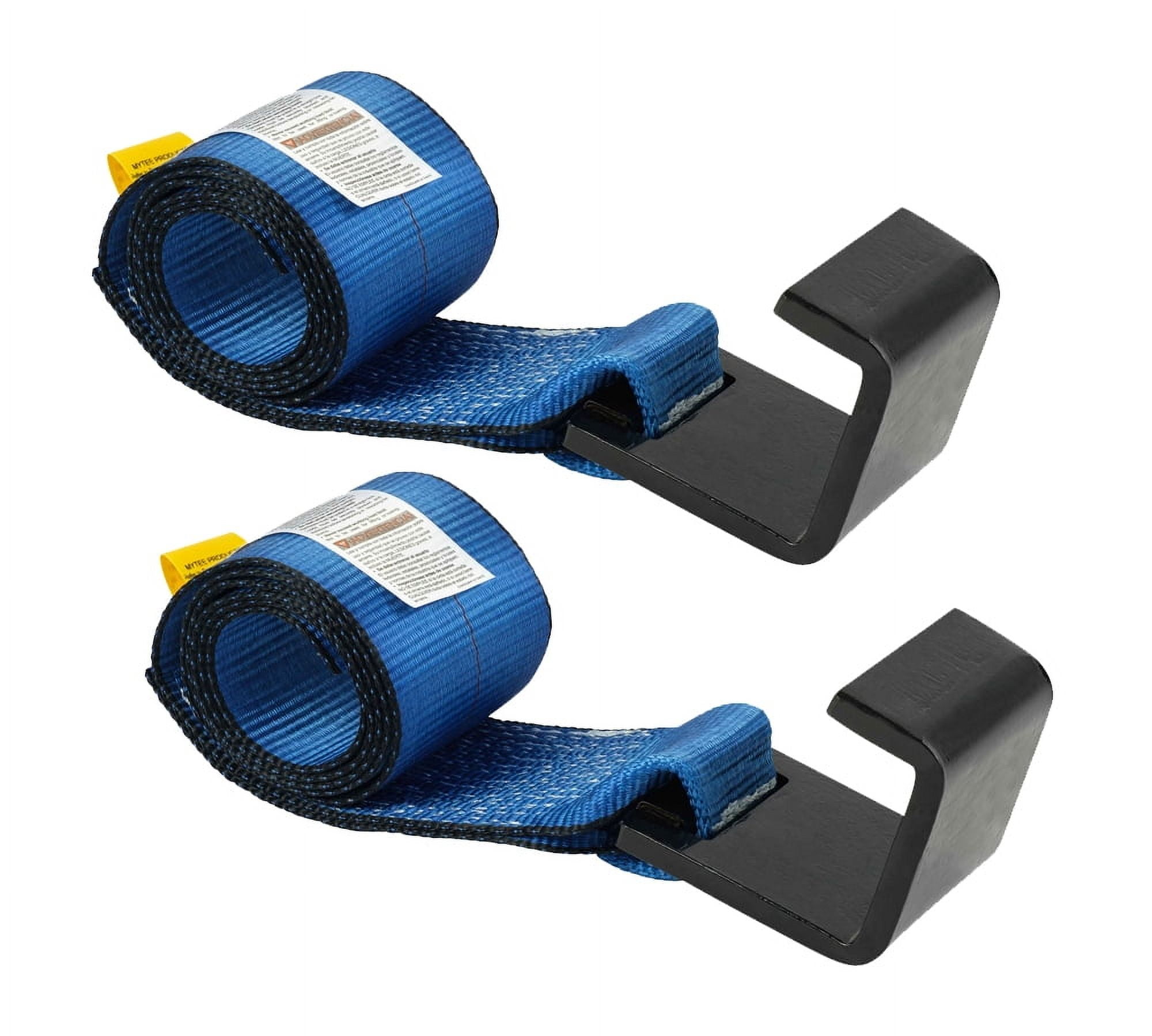 (2 Pack) 4" x 5' Roll Off Container Blue Winch Strap w/ Large Flat Hook ...