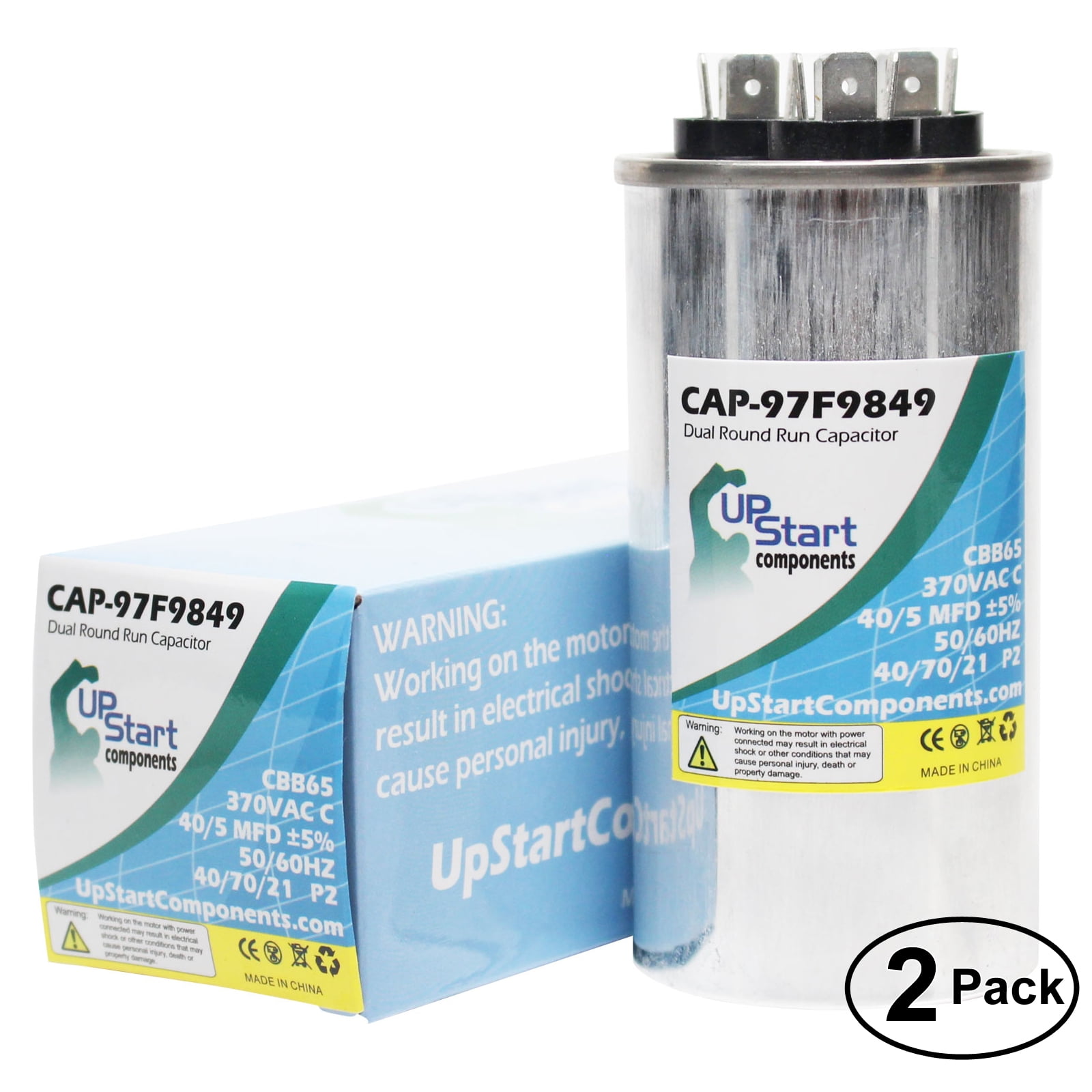 2-Pack 40/5 MFD 370 Volt Dual Round Run Capacitor Replacement for ...