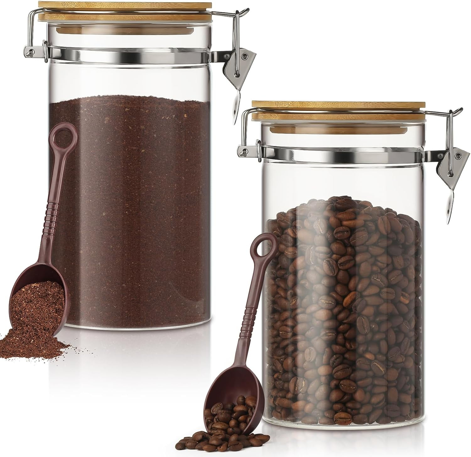 2 Pack 40.5oz Coffee Bean Storage Container with Airtight Bamboo Lids ...