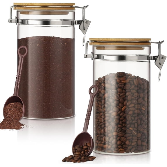 2 Pack 40.5oz Coffee Bean Storage Container with Airtight Bamboo Lids ...