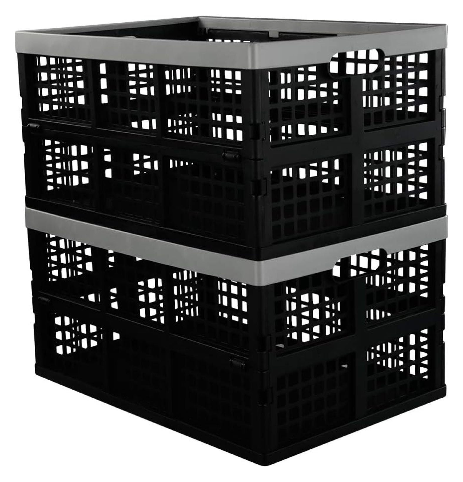 2-Pack 40 L Plastic Collapsible Storage Crates, Large Stackable Storage ...