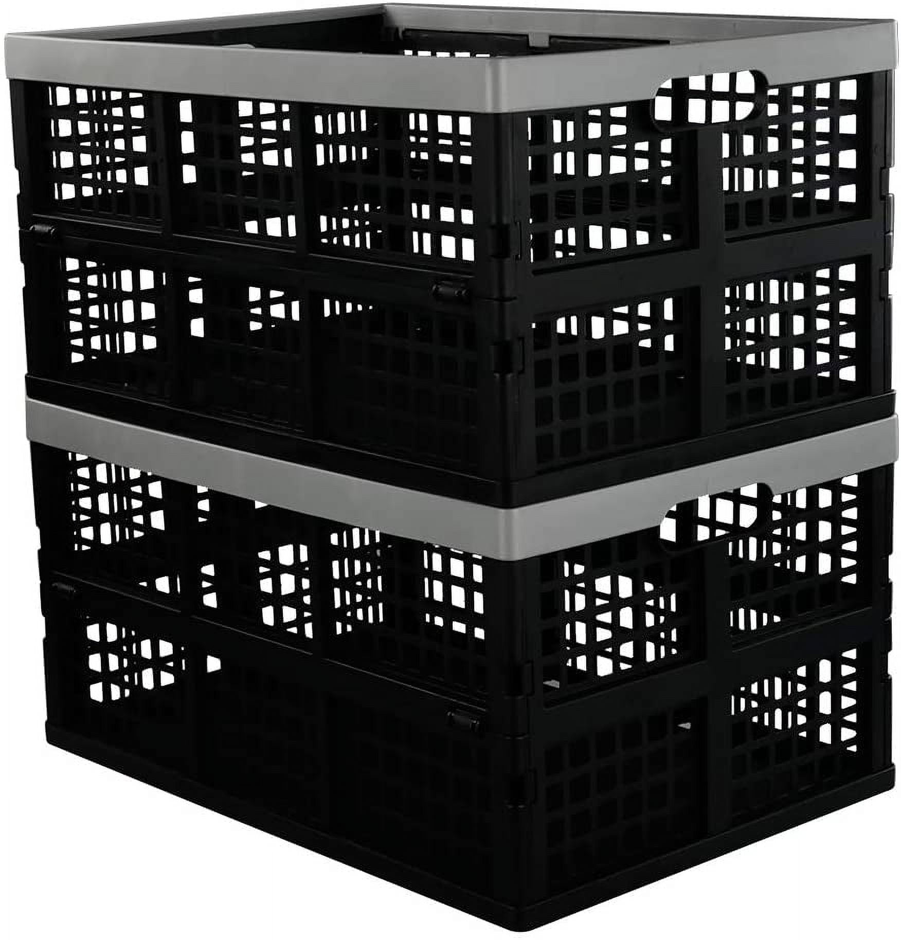 2-Pack 40 L Plastic Collapsible Storage Crates, Large Stackable Storage ...